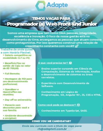 Vaga para Programador (a) Web Front-End Junior - Portal Vagas
