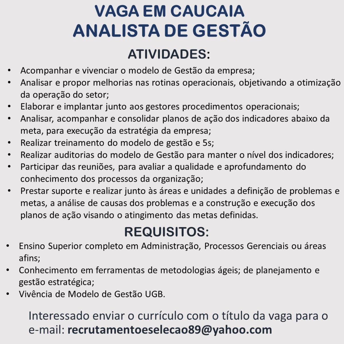 Vga para Analista de Gente e Gestão - Portal Vagas
